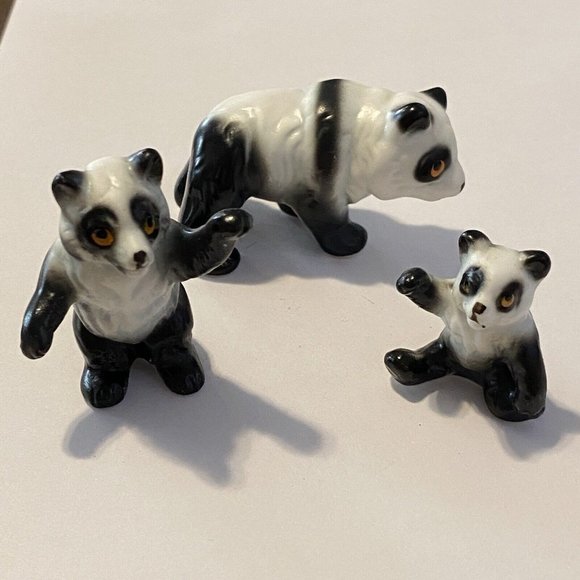 Art | 3 Vintage Pandas Aka Panda Bears W Original Label Bone China ...